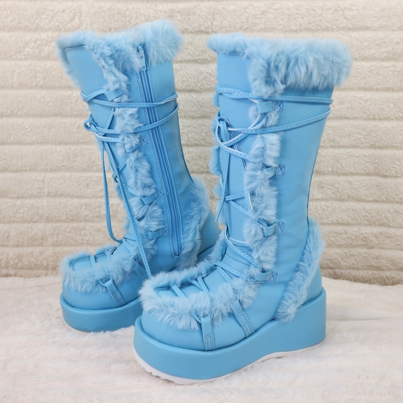 Demonia | Shoes | Baby Blue Pastel Goth 31 Platform Furry Faux Fur ...